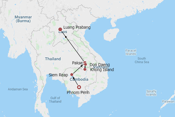 10-Day Cambodia Laos Tour Package: Phnom Penh, Pakse, Luang Prabang
